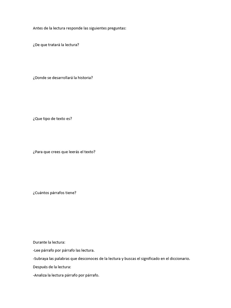 Antes de La Lectura Responde Las Siguientes Preguntas | PDF | Ficción ...