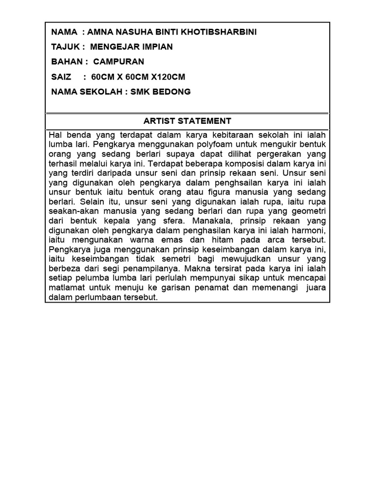 Contoh Artist Statement | PDF