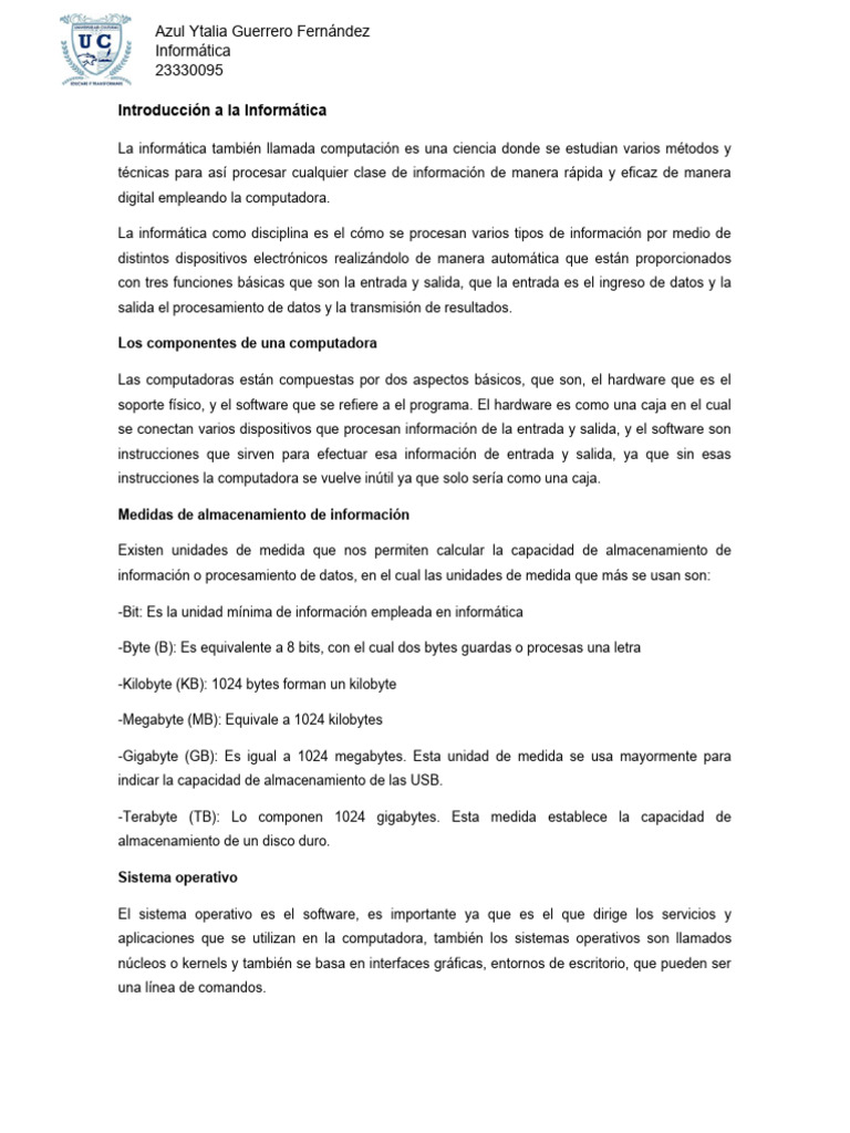 Resumen de Informatica Primera Parte | PDF | Protocolos de internet | Hardware de la computadora