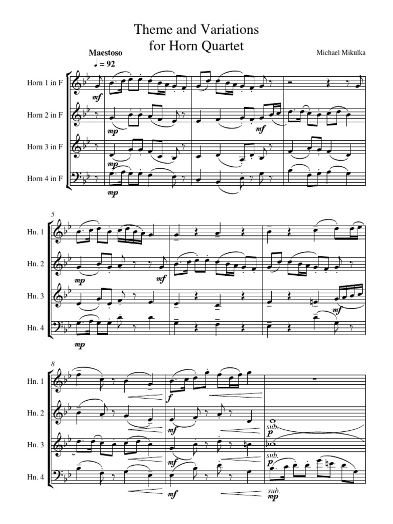 Theme and Variations For Horn Quartet PDF | PDF | Musical Forms | Musical Compositions