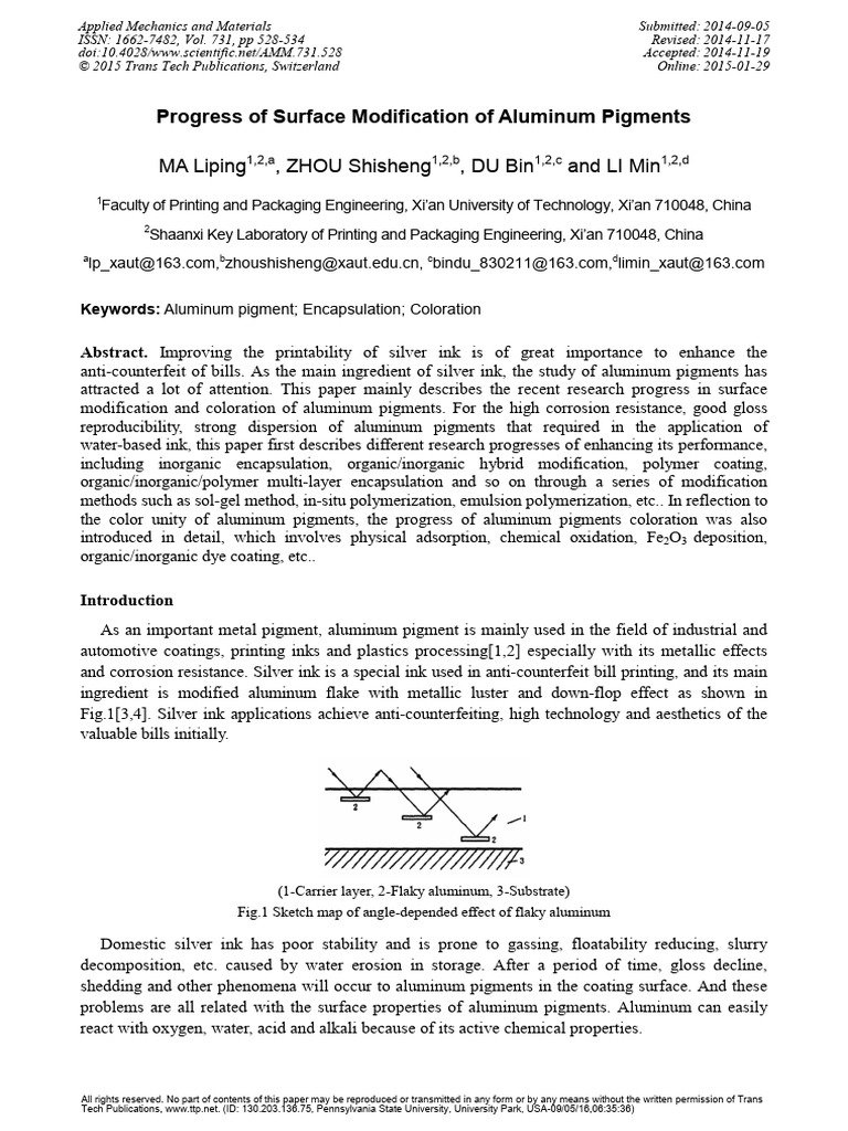 Progress of Surface Modification of Aluminum Pigments | PDF | Copolymer ...