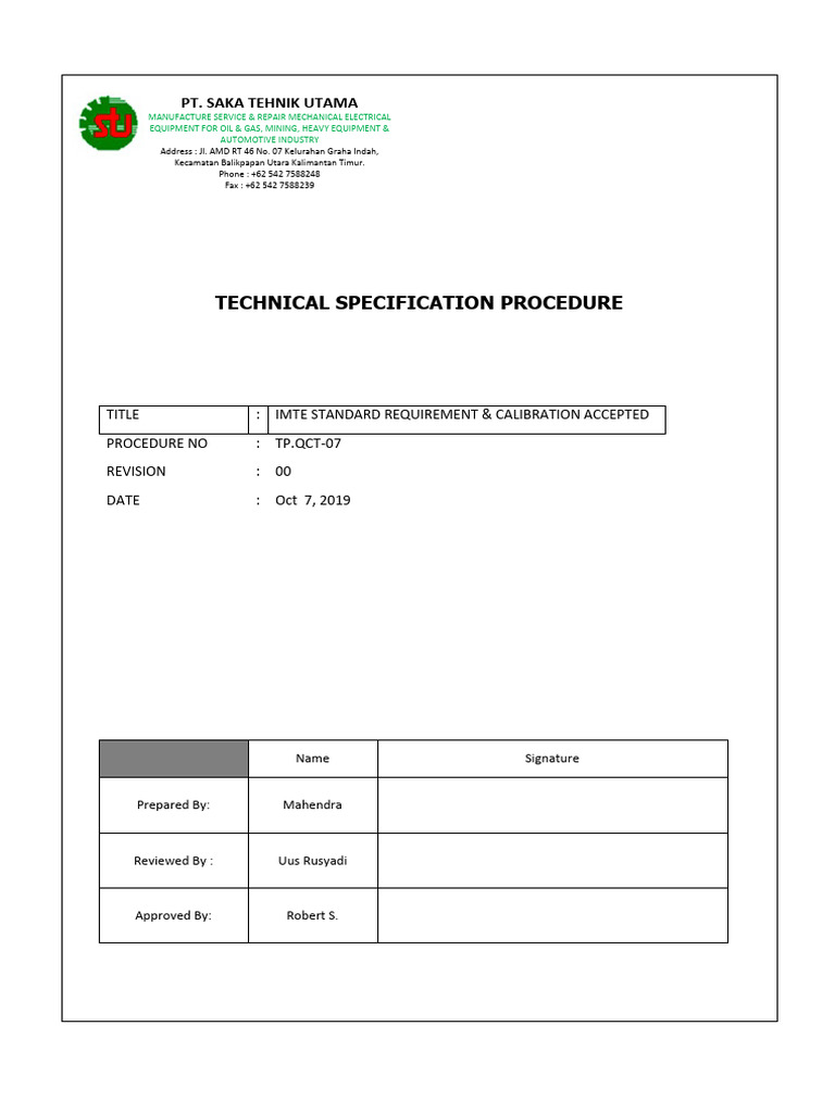 TP.QCT-07 IMTE Standard Requirement & Calibration Accepted | PDF ...