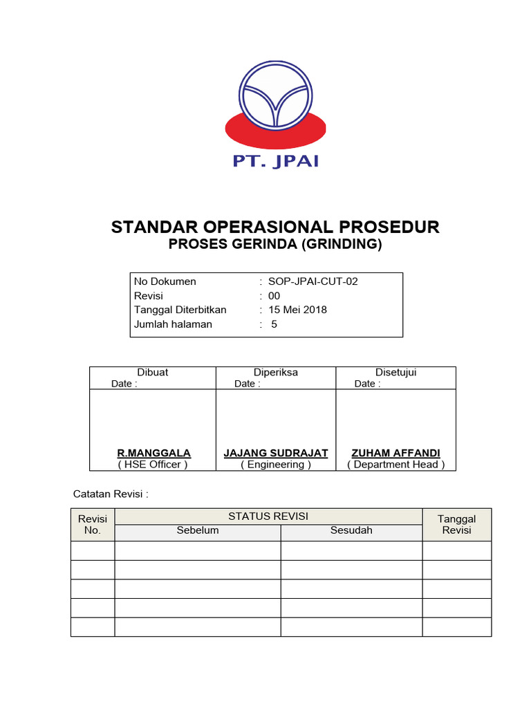 Sop Jpai Cut 02 Proses Gerinda | PDF | Komputer | Teknologi & Rekayasa