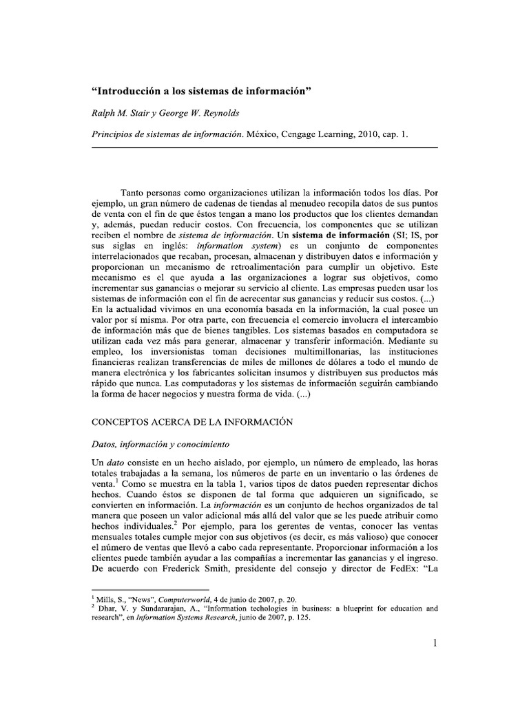 Introduccion A Los Sistemas de Informacion - Stair y Reynolds | PDF