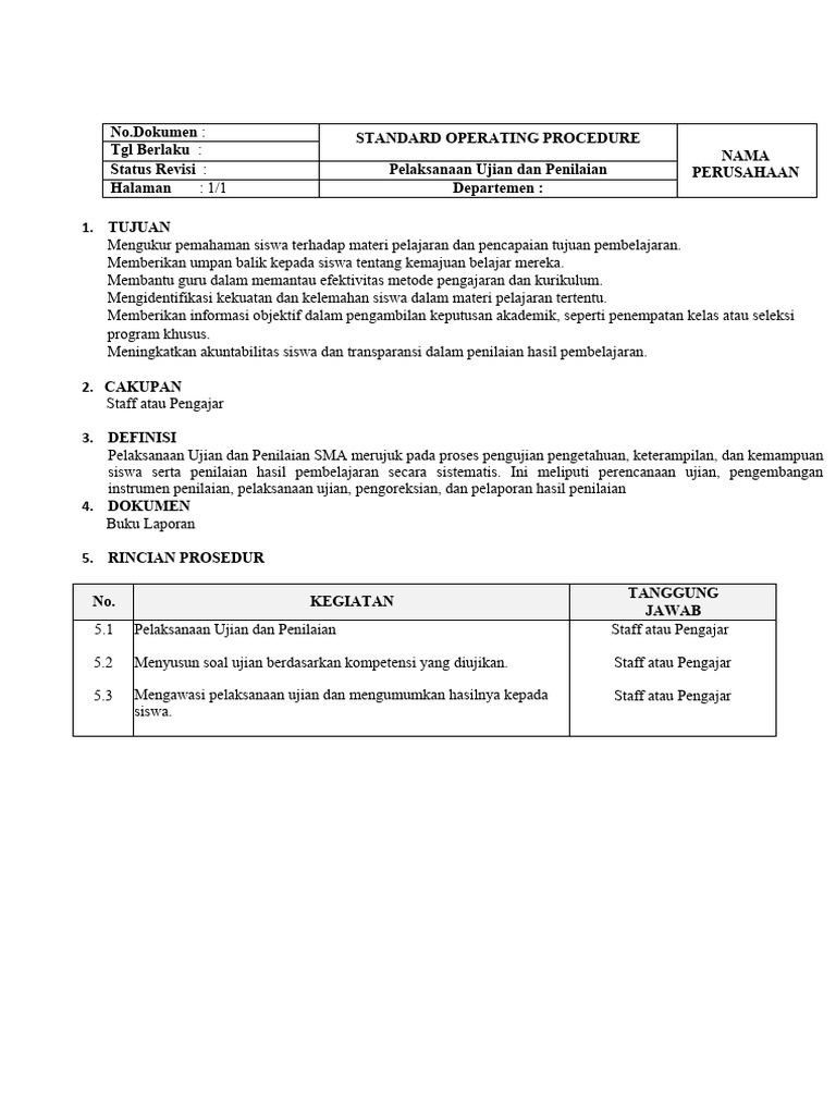 SOP Pelaksanaan Ujian Dan Penilaian | PDF | Karier & Perkembangan