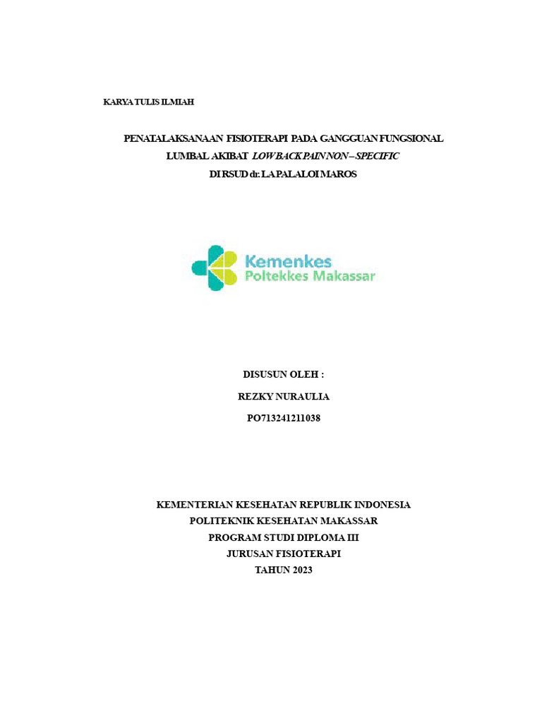 Penatalaksanaan Fisioterapi Pada Gangguan Fungsional Lumbal Akibat LBP ...