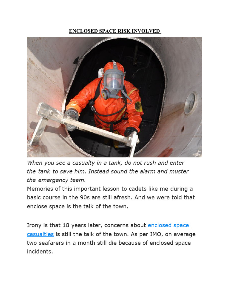 Enclosed Space Risk Involved | PDF | Oxygen | Carbon Monoxide