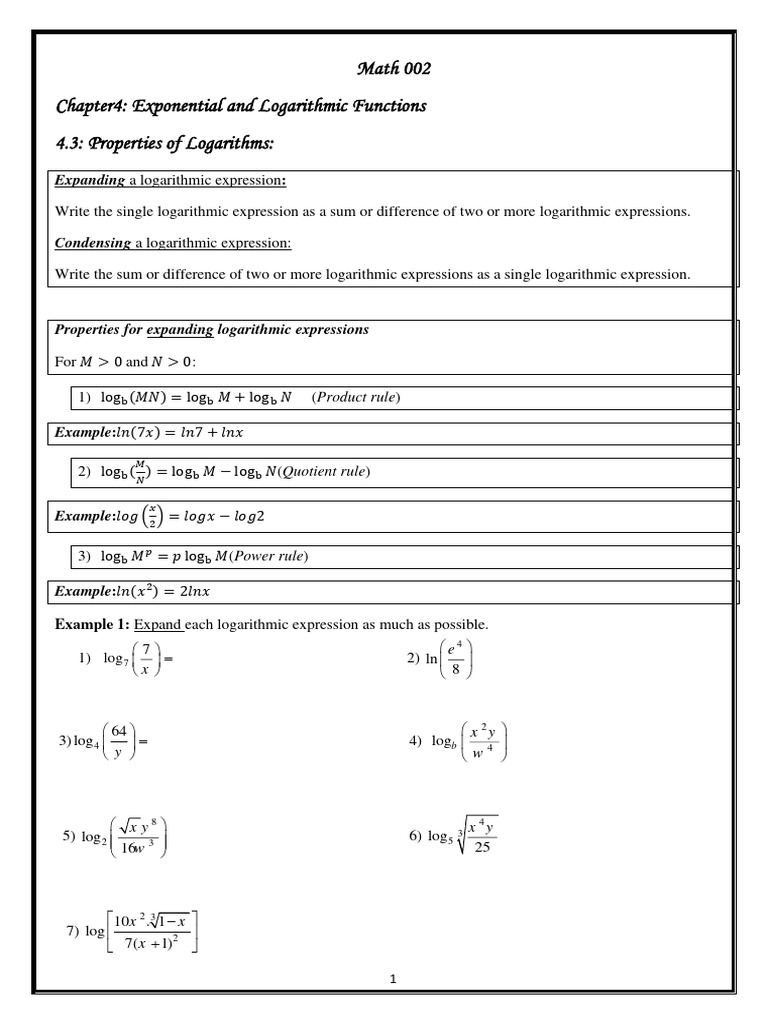 Math 002 Chapter4: Exponential and Logarithmic Functions 4.3 ...