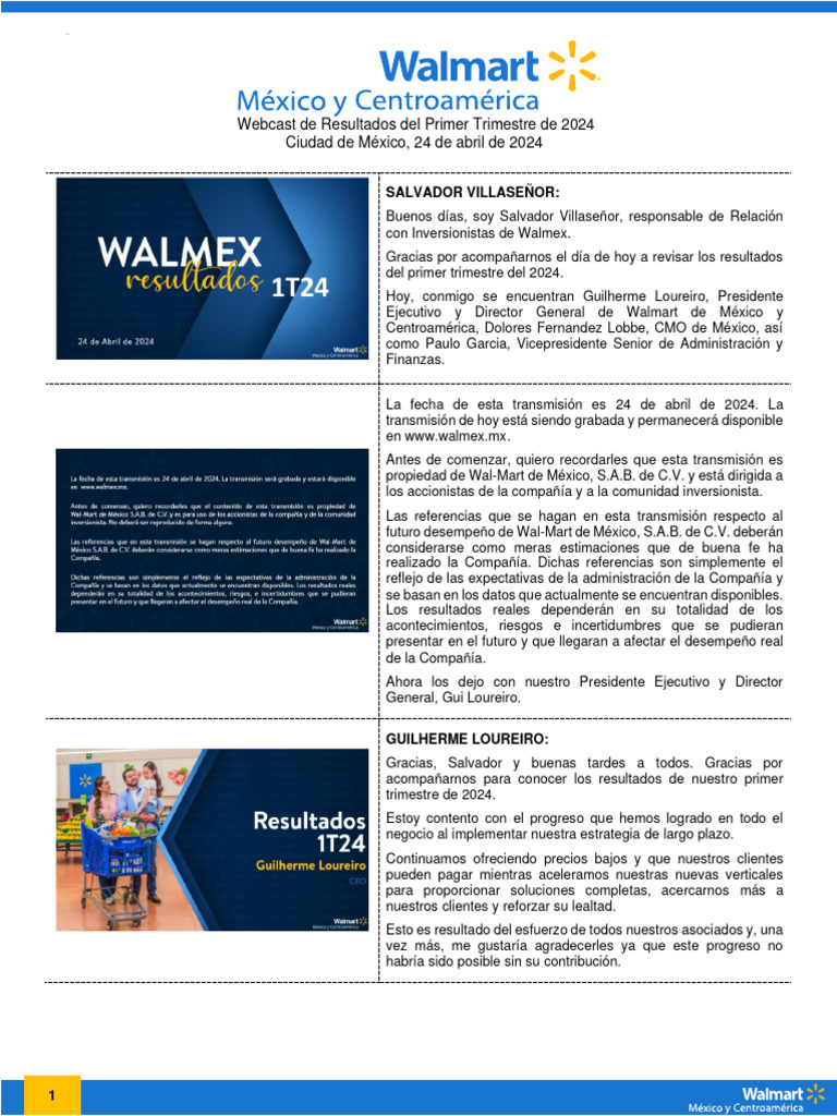 Resultados Trimestrales Walmex 2024 | PDF | Margen bruto | Walmart