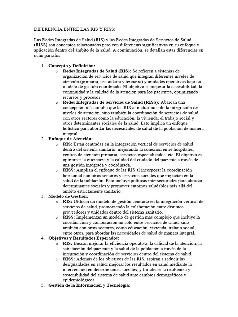 Diferencias entre RIS y RISS en Salud | PDF | Trabajo Social | Hospital