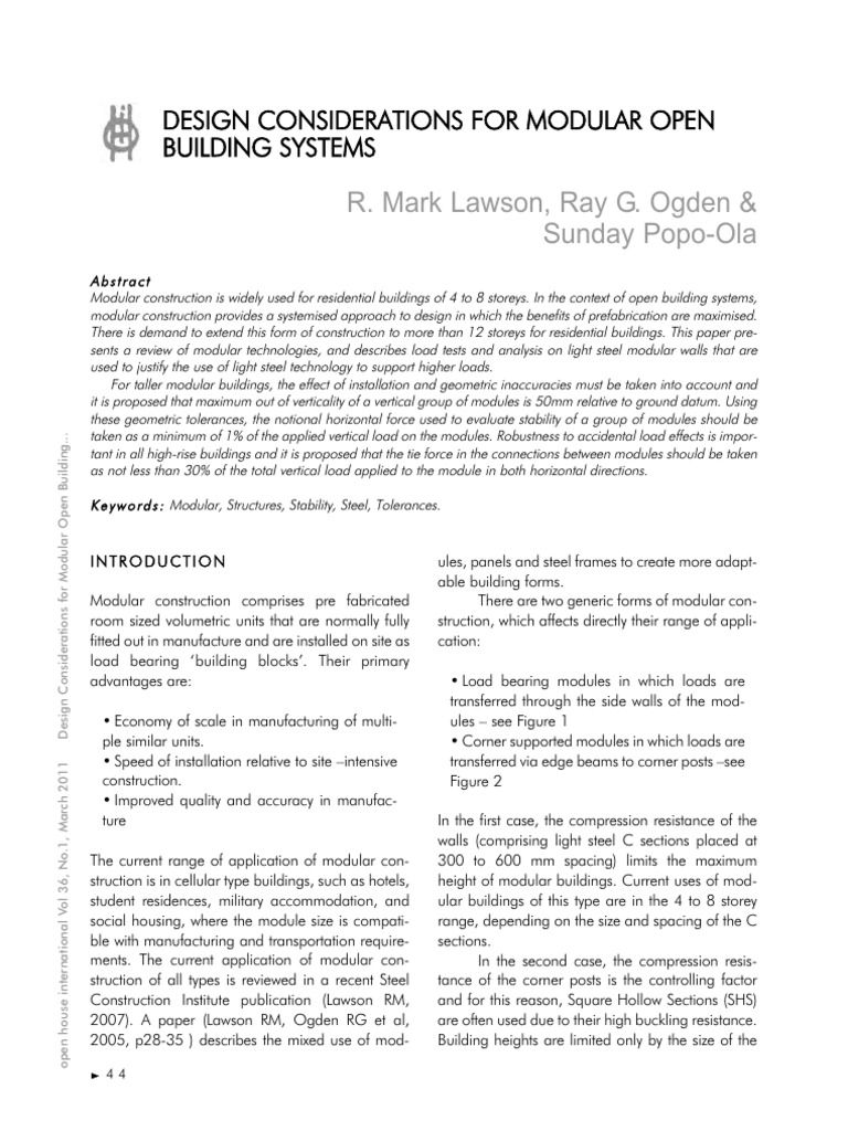 Design Considerations For Modular Open Building Sy Pdf Buckling Civil Engineering