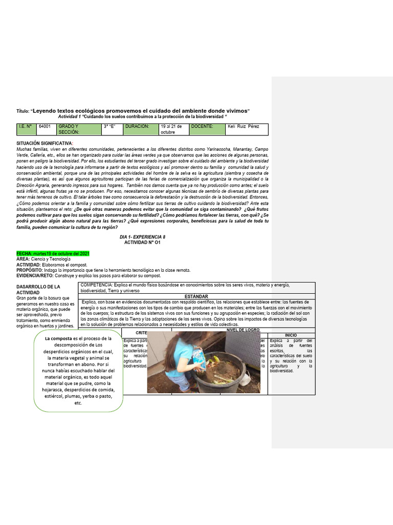 EdA 8 - Sesión - 1 Semana - 3° Grado | PDF | Compost | Agricultura