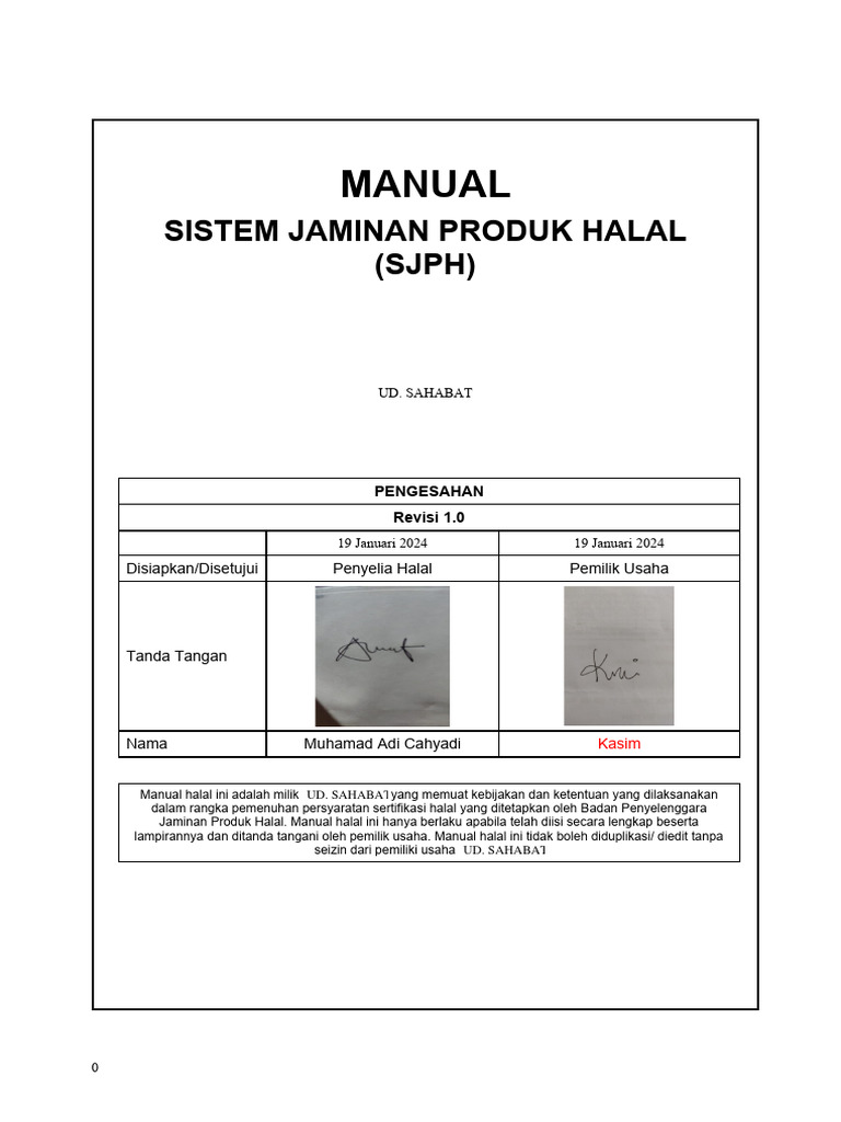 Template Dokumen SJPH (Sistem Jaminan Produk Halal) | PDF