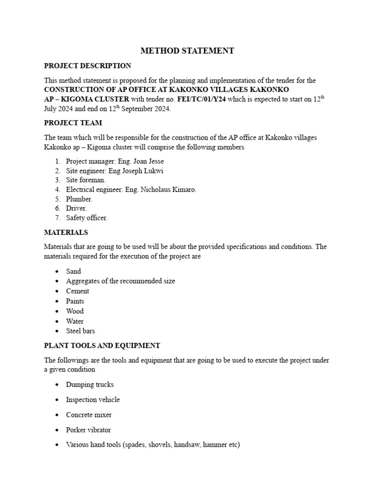 Method Statement | Download Free PDF | Quality Assurance | Plumbing