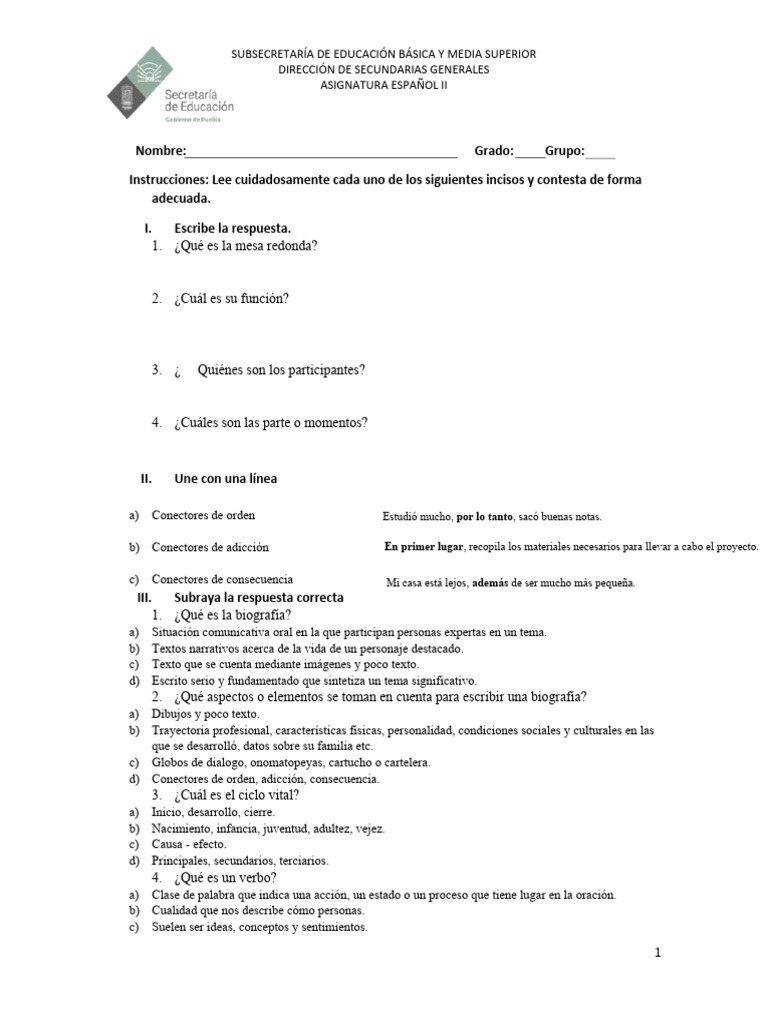Examen Español 2 | PDF | Verbo | Adverbio