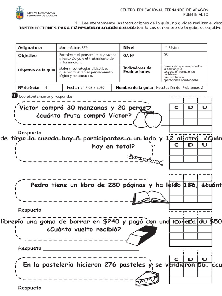 4º Básico Guía Nº4 Matematicas SEP Resolución de Problemas | Descargar ...