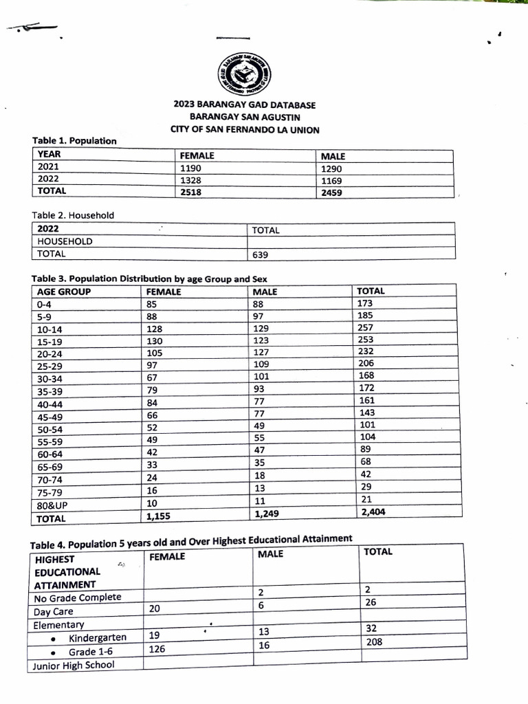 Brgy. Profile San Agustin | PDF