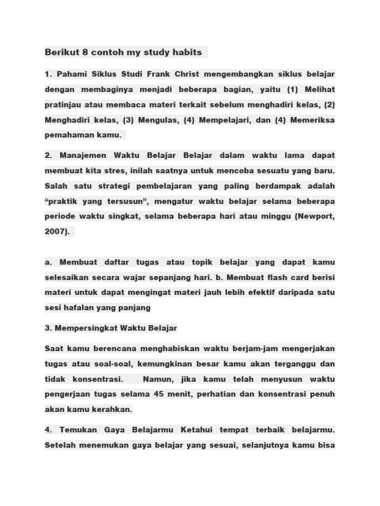 My Study Habits Pdf Recall Memory Study Skills