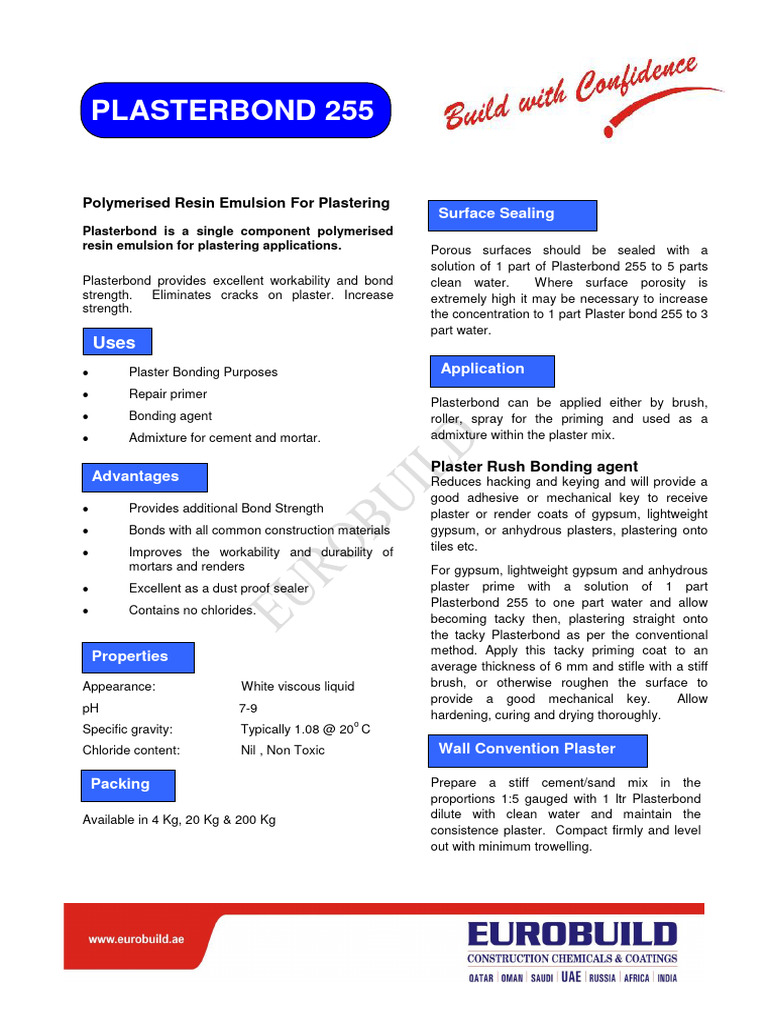Plasterbond: Superior Bonding Agent | PDF | Plaster | Concrete