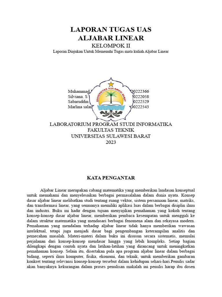 Makalah Uas Aljabar Linear | PDF