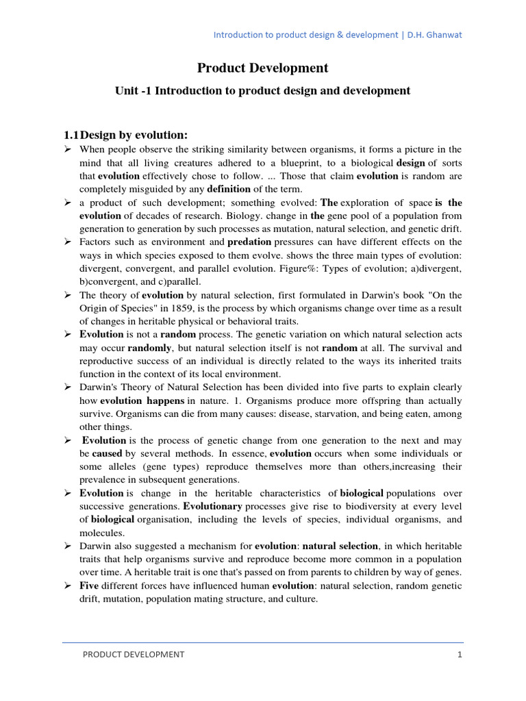 Introduction to Product Design & Development Notes | PDF | Evolution ...