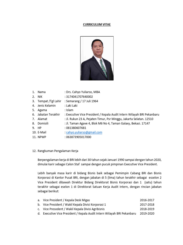 Curriculum Vitae Cahyo | PDF