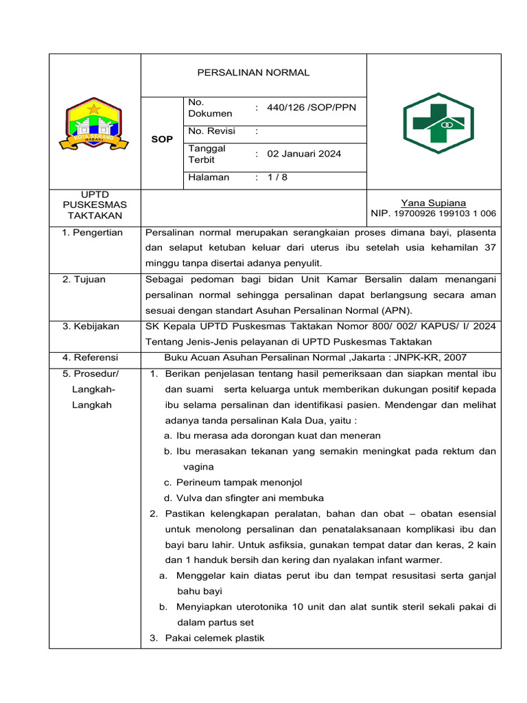 SOP Persalinan Normal | PDF | Kesehatan Holistik