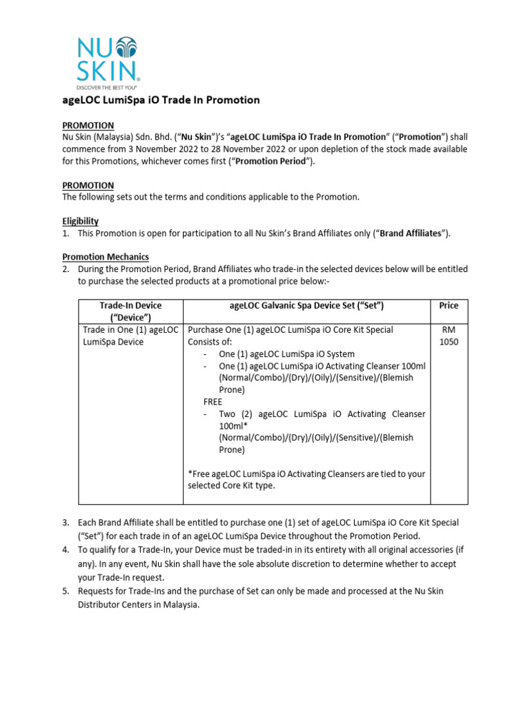 MY Nov22 ageLOC Expo Trade in Promo TNC | PDF | Justice | Crime & Violence