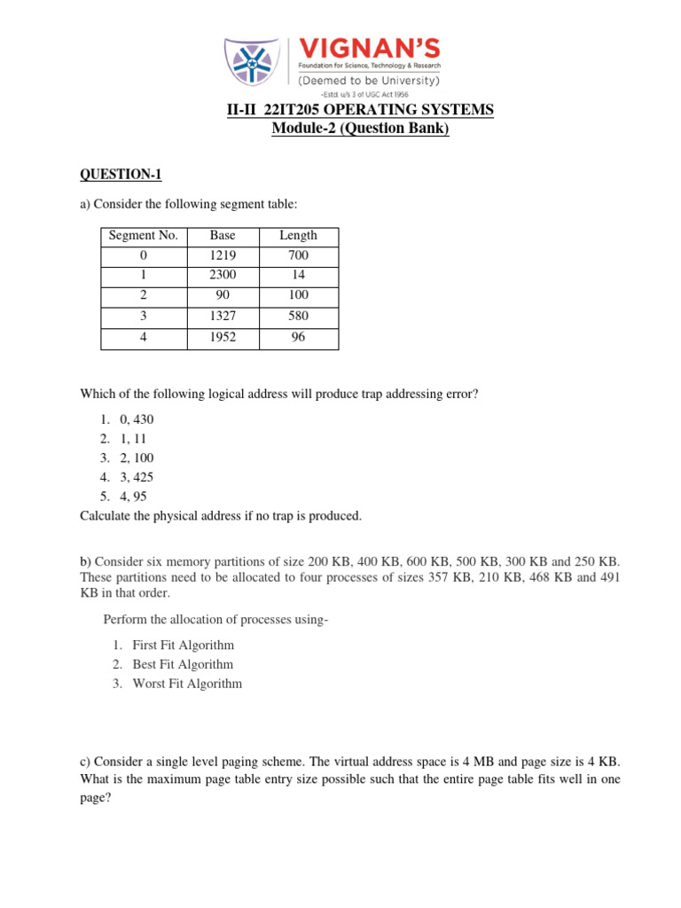 OS - Module Question Bank | Download Free PDF | Computer Data | Operating System Technology