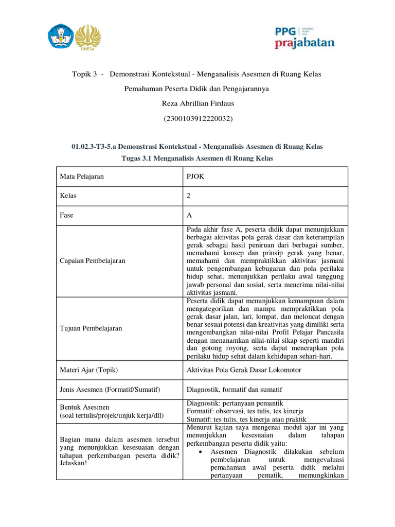 01.02.3-T3-5.a Demonstrasi Kontekstual - Menganalisis Asesmen Di Ruang Kelas | PDF