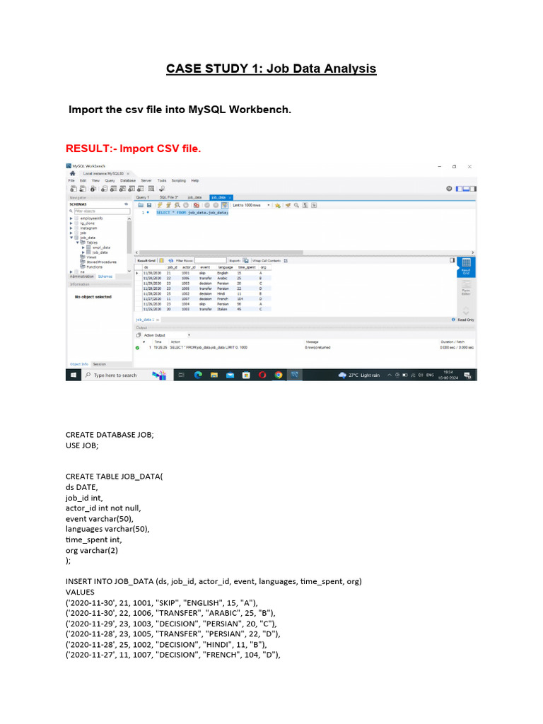 SQL Job Data Analysis Guide | PDF | Table (Database) | Sql