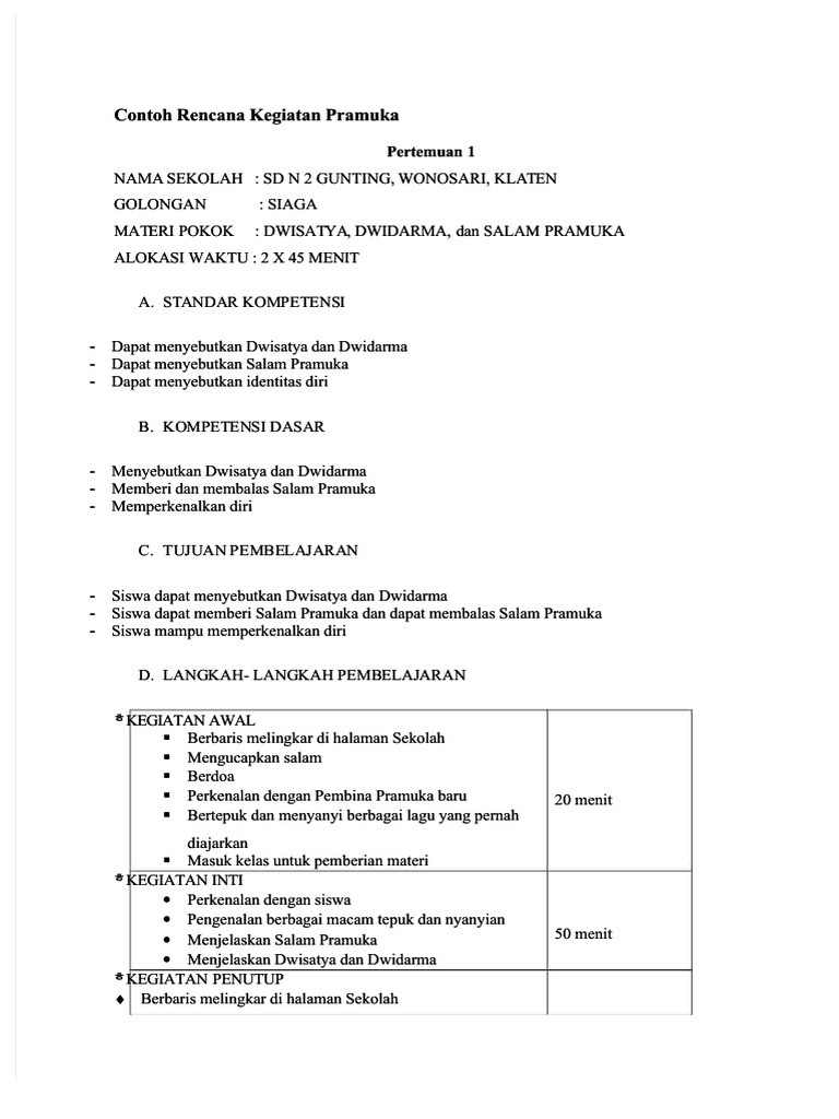 PDF Contoh Rencana Kegiatan Pramuka - Compress | PDF | Services ...
