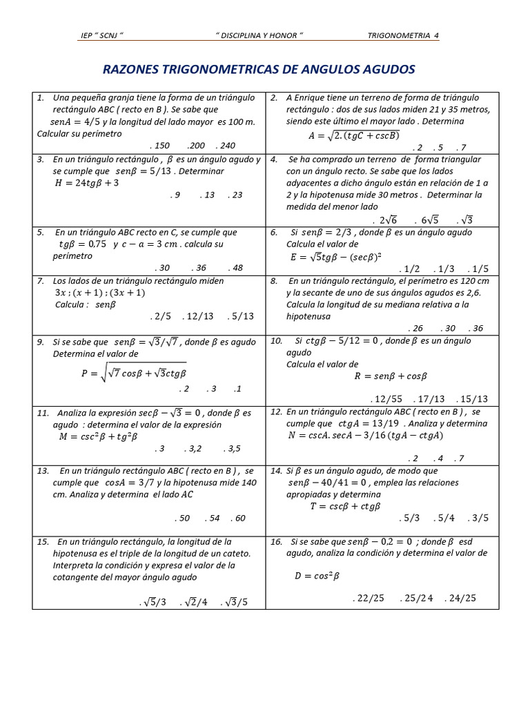 Razones Trigonometricas - Practica | PDF | Triángulo | Funciones trigonométricas