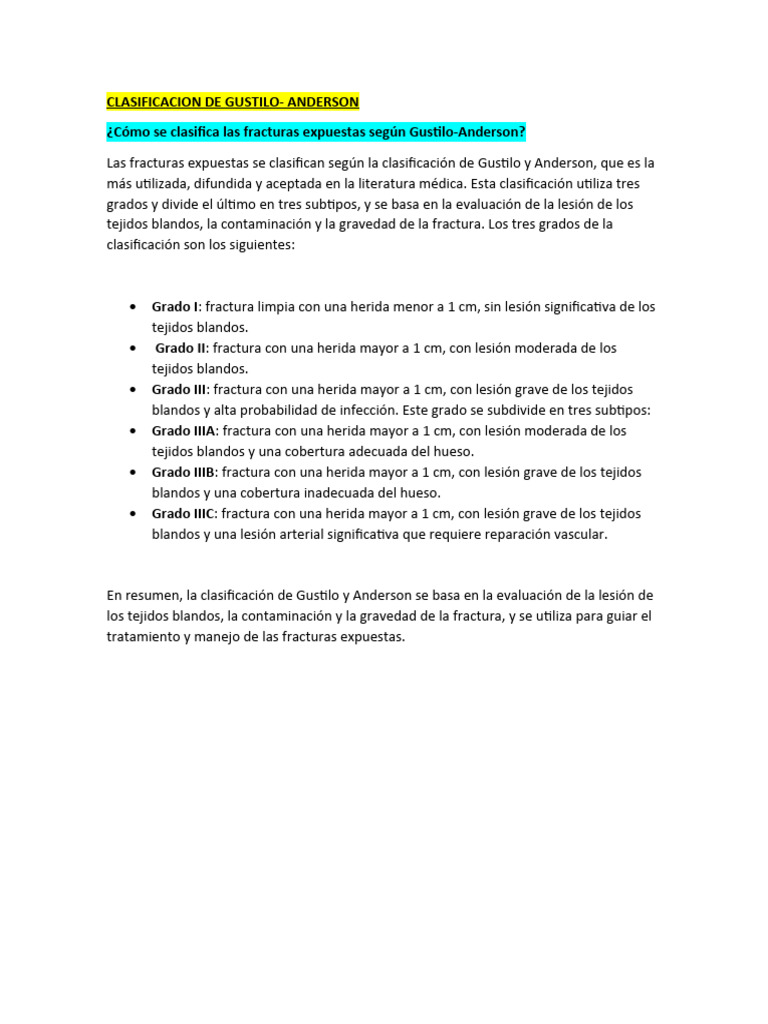 Clasificacion de Gustilo | PDF | La columna vertebral | Sistema esquelético