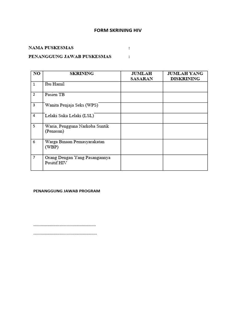 Form Skrining Hiv | PDF