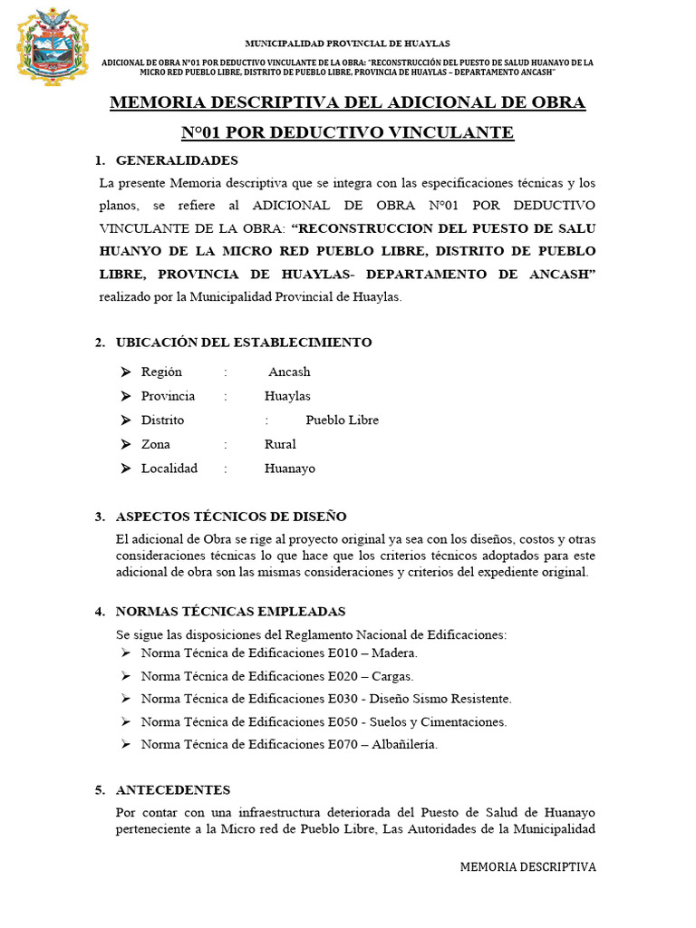 Memoria Descriptiva | PDF | Hormigón | Agua