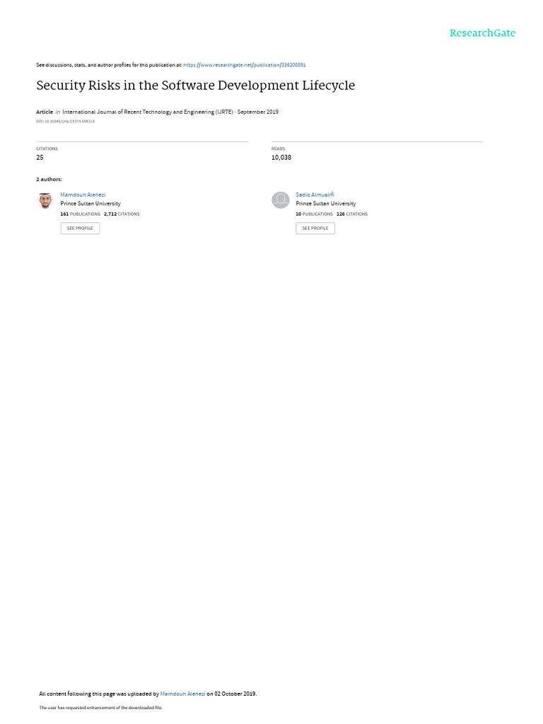 Security Risks in The Software Development Lifecycle | PDF | Security ...