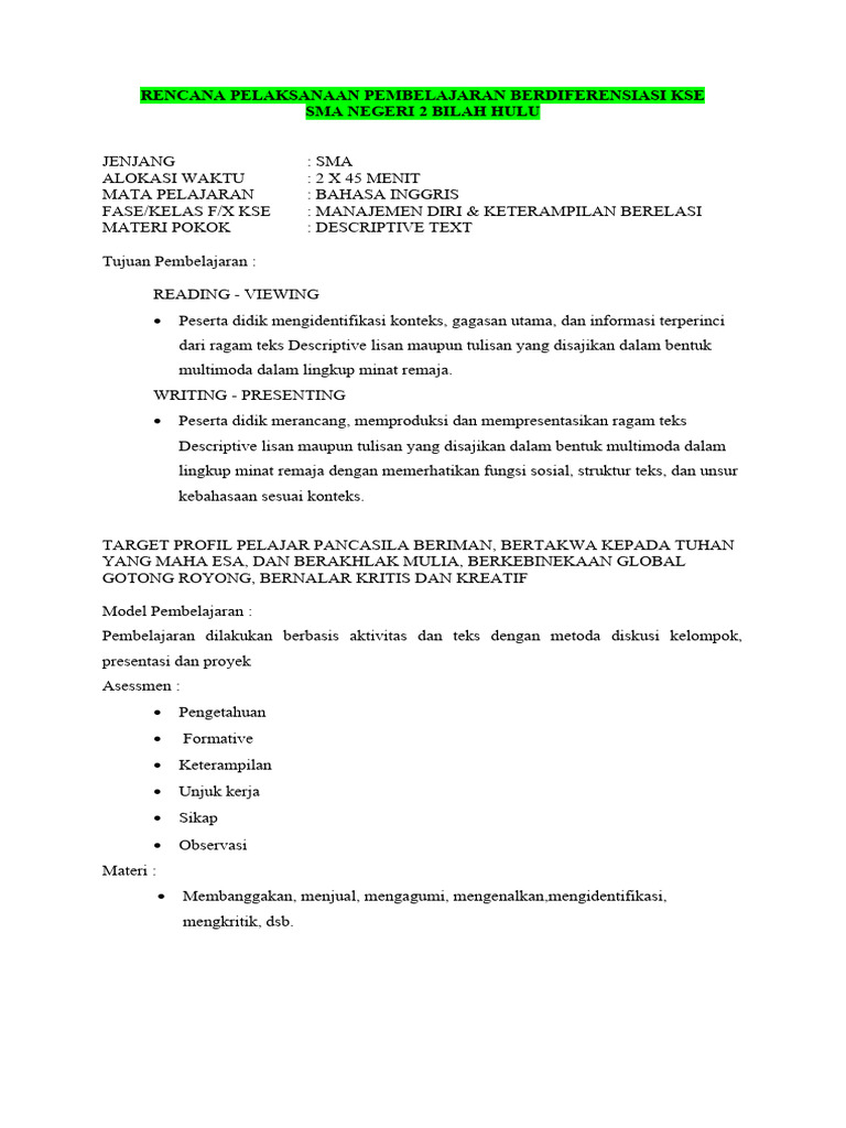 RPP Berdiferensiasi Kse | PDF | Karier & Perkembangan