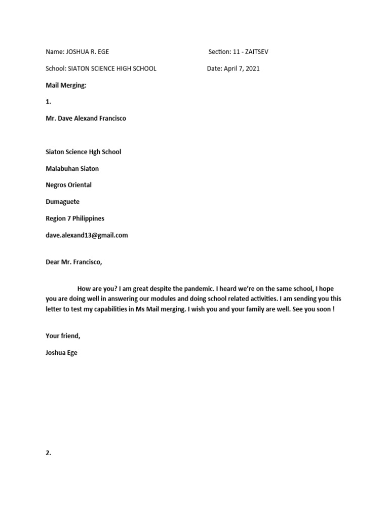 Mail Merge Practice Letters | PDF