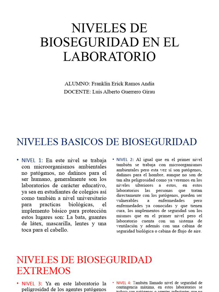 Niveles de Bioseguridad en El Laboratorio Trabajo1 Franklin | PDF | Laboratorios | Patógeno