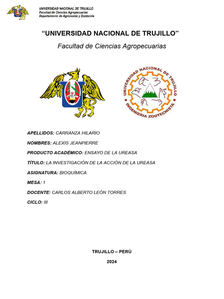 ENSAYO DE LA UREASA - Compressed | PDF | Urea | Metabolismo