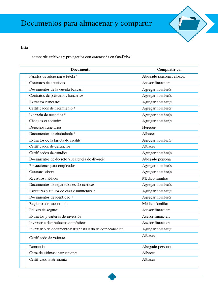 Lista de Comprobación de Documentos para Almacenar y Compartir | PDF ...