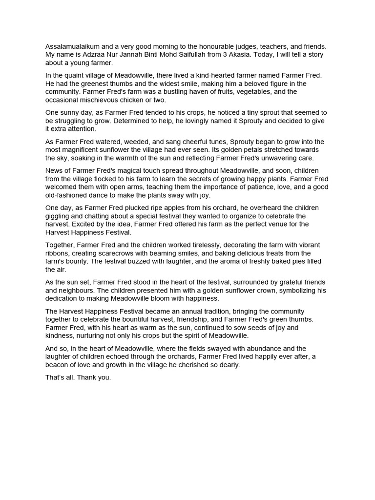 Story Telling - Farmer Fred | PDF | Agriculture | Edible Plants