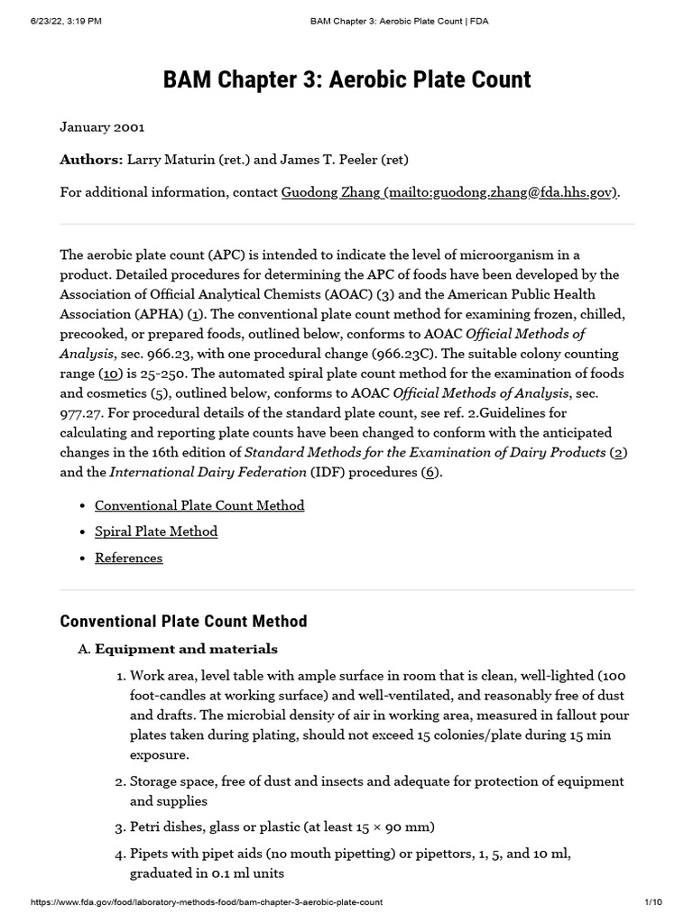 BAM Chapter 3 - Aerobic Plate Count - FDA | PDF | Colony Forming Unit ...