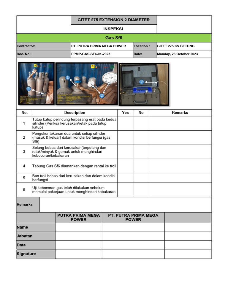 Form Gas_Sf6_Set_HSE_Checklist. | PDF