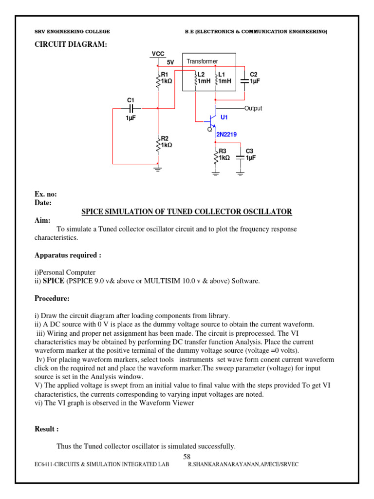 LIC Lab ECE Using Spice | PDF | Spice | Electronic Oscillator
