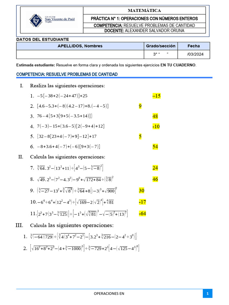 Operaciones Matemáticas 3° Grado | PDF | Ajedrez