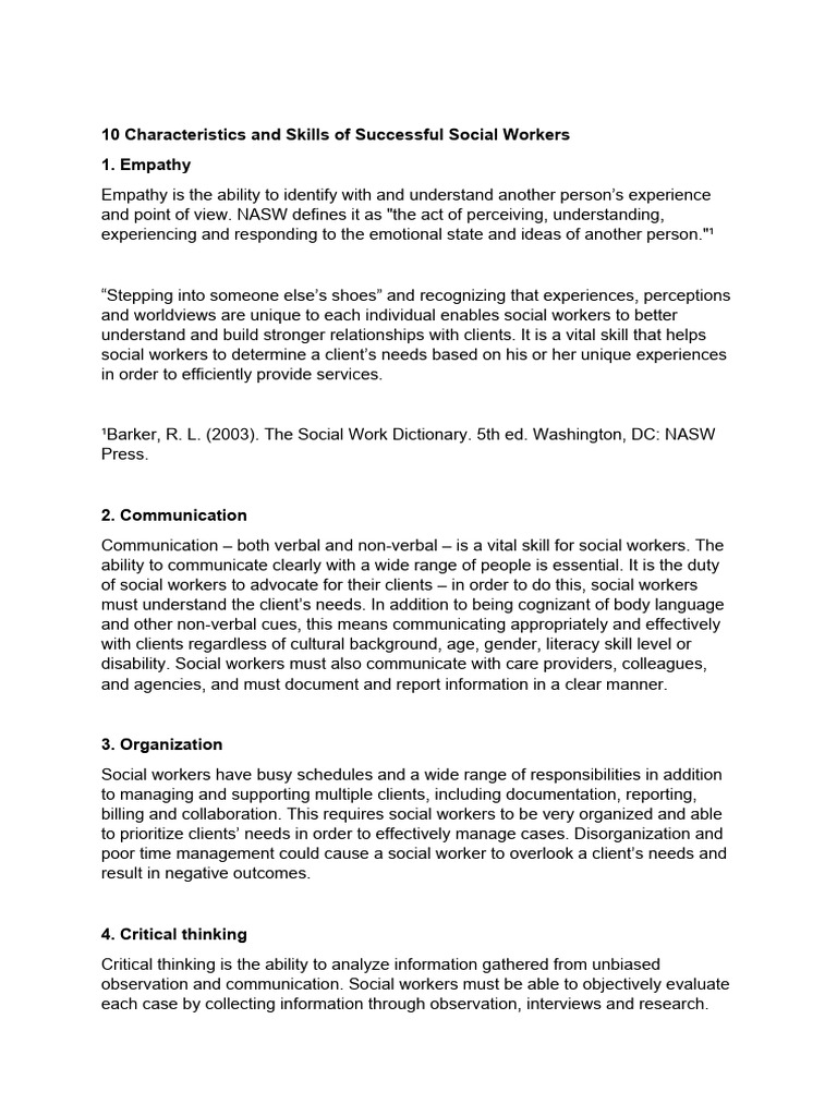 10 Skills For Successful Social Workers | PDF | Social Work | Critical ...