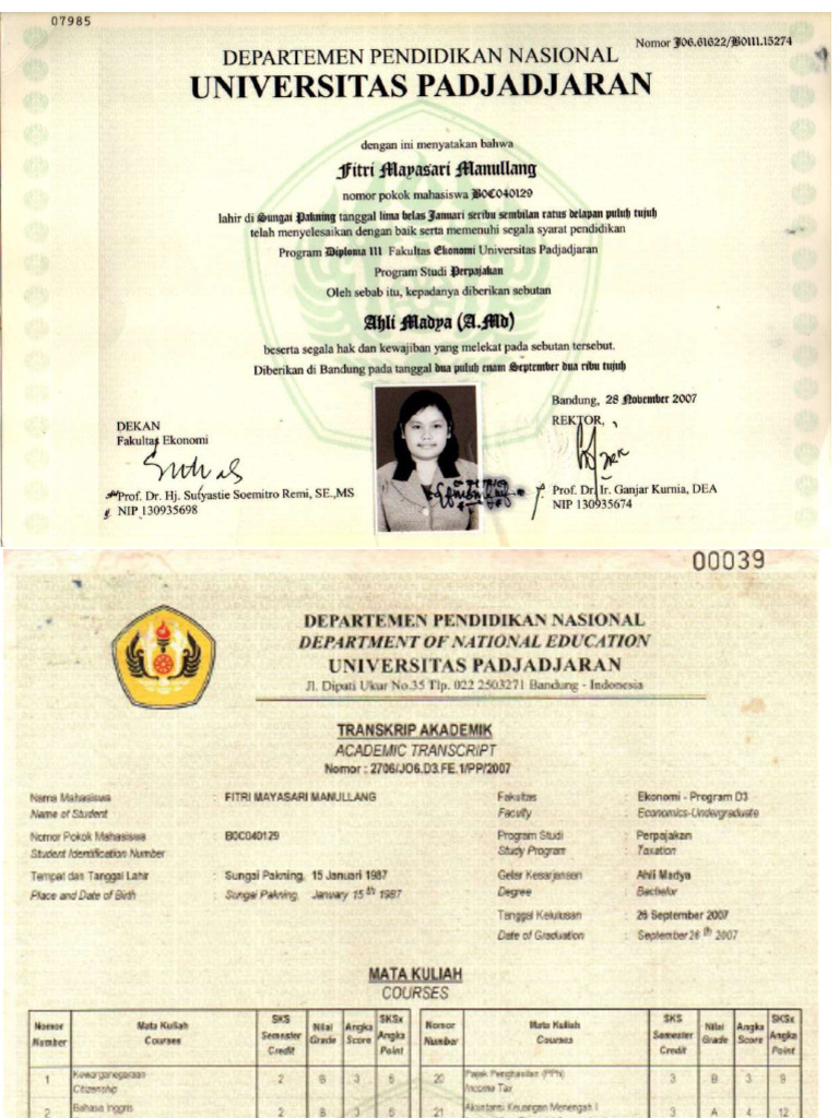 Ijazah & Transkrip Nilai | PDF
