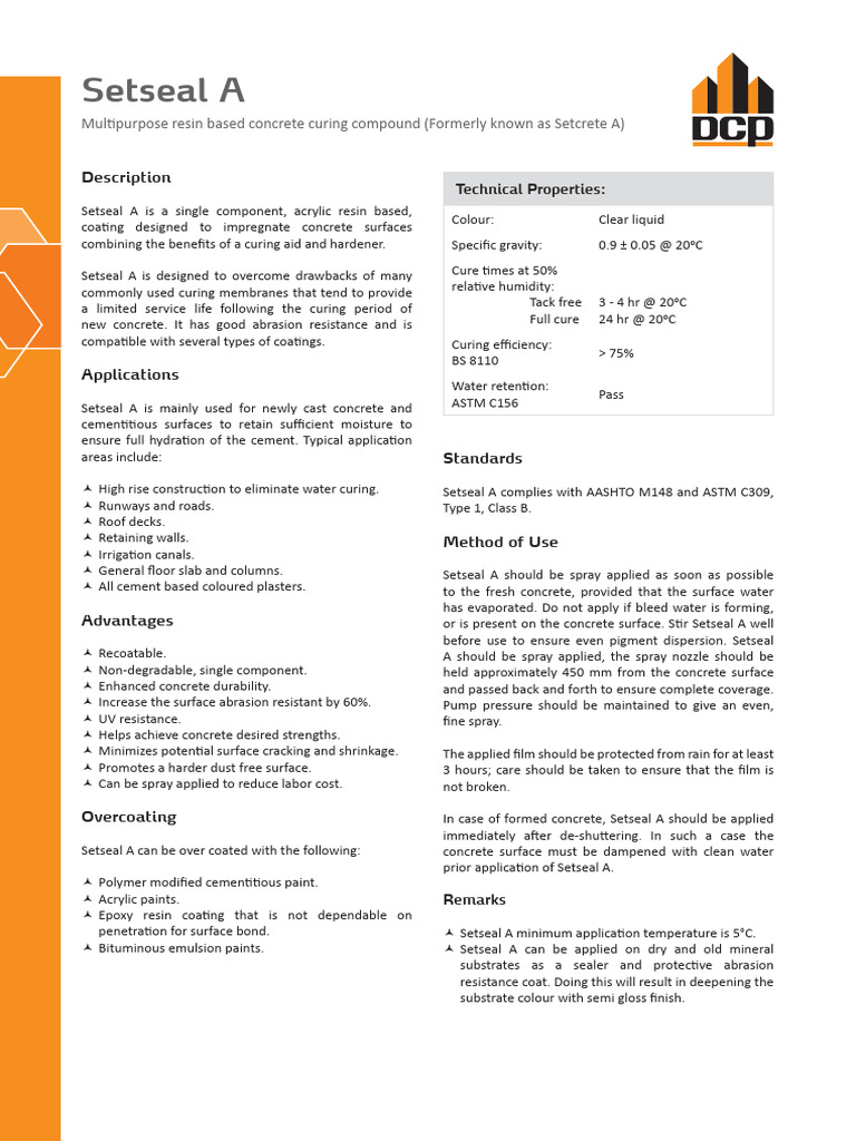 Setseal A | PDF | Concrete | Paint